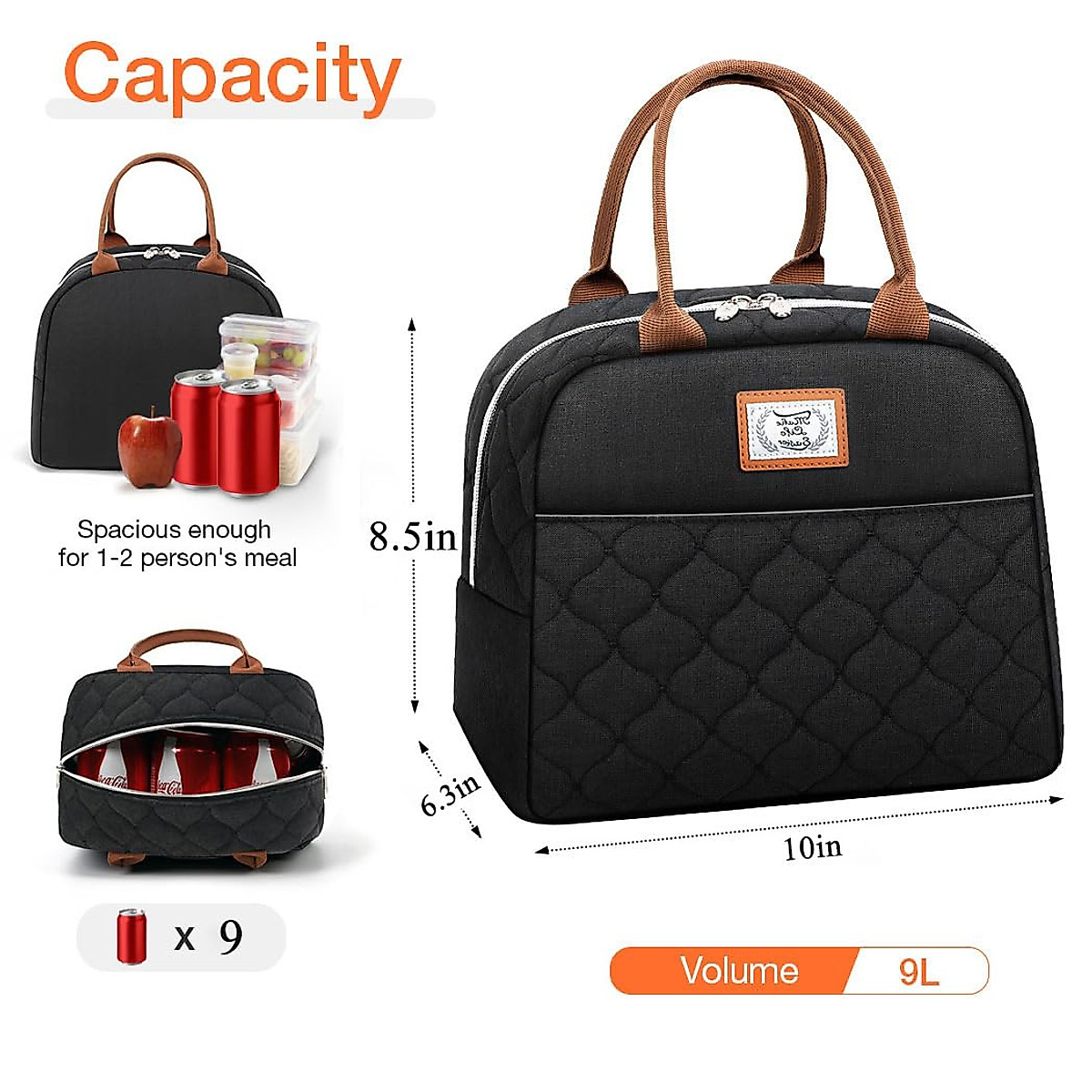 Lekesky Lunch Bag for Women Insulated Small Lunch Box Leakproof Lunchbox for Nurses Work, Black