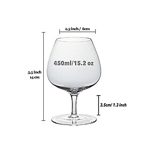 ROLATO Cognac Brandy Crystal Small Glasses Snifter, Set of 4 - Handcrafted - Good for Bourbon Whiskey - 15-ounce