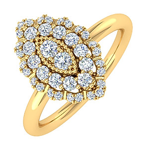 FINEROCK 1/3 Carat Diamond Marquise-Shaped Ring in 14K Yellow Gold (Ring Size 4)