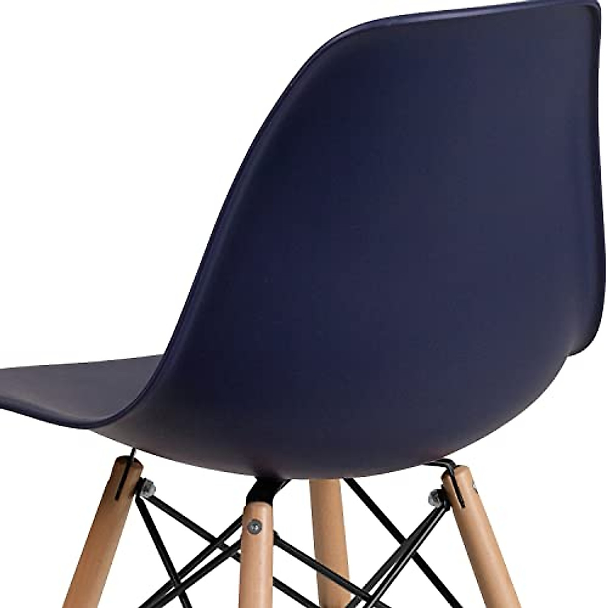 Flash Furniture Elon Series Navy Plastic Chair with Wooden Legs