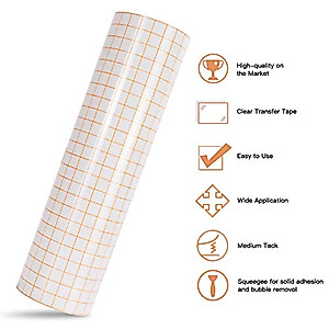 Transfer Tape for Vinyl - 12” x 70 FT w/Orange Alignment Grid for Adhesive Vinyl - Medium Tack Vinyl Transfer Tape for Silhouette Cameo, Cricut for Decals,Signs, Windows and Stickers