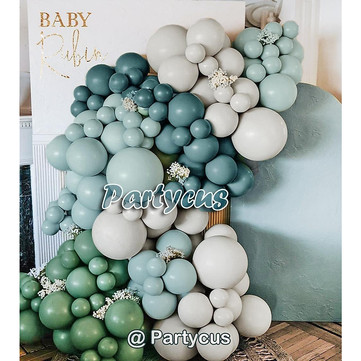 Dusty Blue and Green Balloon Garland - Double Stuffed Sage Green Teal White Matte Balloons Olive Slate Blue Boho Balloon Arch Kit for Baby Shower Neutral Birthday Bridal Party Decoration