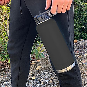 LaserGram 40oz Double Wall Flip Top Water Bottle With Straw, Softball Player Woman, Personalized Engraving Included (Black)