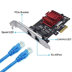 Dual PCIe Gigabit Network Card 1000M PCI Express Ethernet Adapter with Intel 82575/82576 Two Ports LAN NIC Card for Support PXE for Windows/Windows Server/Linux/Freebsd/DOS with Low Profile
