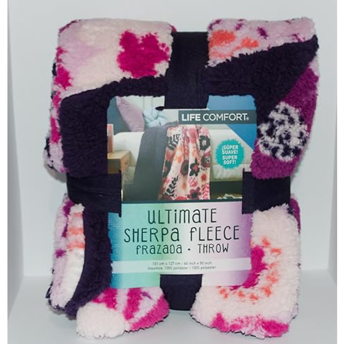 Life Comfort Ultimate Sherpa Fleece Children's Pink and Purple Floral Fleece Blanket