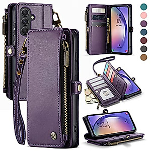 Defencase for Samsung Galaxy A54 5G Case, RFID Blocking Samsung A54 5G Case Wallet for Women Men, PU Leather Magnetic Flip Strap Zipper Card Holder Wallet Phone Case for Galaxy A54 5G, Fashion Purple
