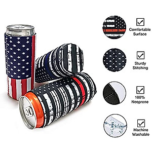 CANWELUX Can Coolers Sleeves, American Flag Koozies, Soft Insulated Reusable Drink Caddies, Patriotic Can Sleeve for Parties,Events or Weddings, (3 forms of US flag,12Pack)