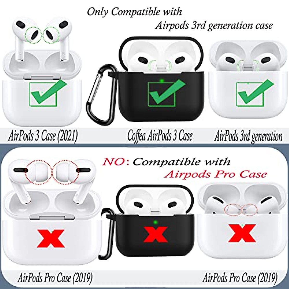 Coffea for AirPods 3 Case, Protective Silicone Case Cover with Keychain for Apple AirPods 3rd Generation 2021, [US Patent Registered] - Black