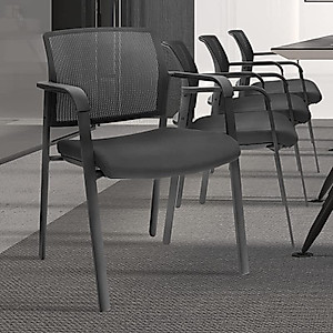 CLATINA Guest Reception Stacking Office Chairs with Arm, Mesh Back Waiting Room Chair with Upholstered Fabric Seat and Ergonomic Lumbar Support for Office Conference School Church, Black-2 Pack