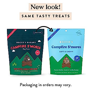 Bocce's Bakery Campfire S'Mores Treats for Dogs, Wheat-Free Everyday Dog Treats, Made with Real Ingredients, Baked in The USA, All-Natural Soft & Chewy Cookies, Peanut Butter, Carob, & Vanilla, 6 oz