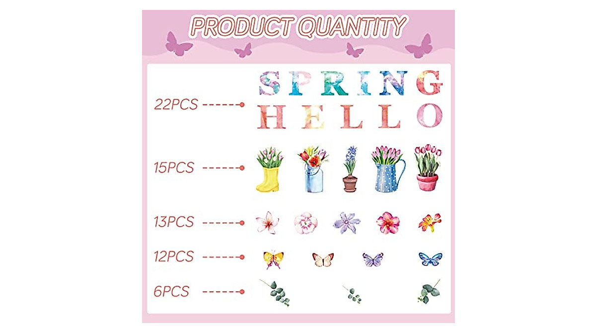 Spring Bulletin Board Decor - 68 Pcs Hello Spring Cut Outs with Glue Points
