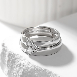 Vxddy Matching Rings for Couples Promise Couple Ring Engagement Wedding Band Heart Puzzle Sterling Silver Adjustable Him and Her