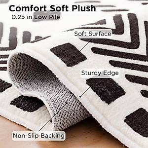 UBTKEY Living Room Area Rug 5x7, Ultra-Thin Non Slip Washable Farmhouse Rugs for Bedroom, Geometric Abstract Boho Area Rugs Large Floor Carpet for Home Office Decor (White/Black, 5' x 7')