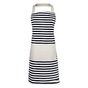 FirstKitchen Kitchen Apron Women, Canvas Apron with Pockets, Black and White Striped Apron, Cooking Aprons for Women, Men Chef, Kitchen Bib Apron for Baking, Grilling and Gardening