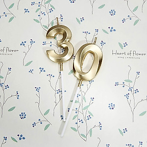 Bailym 30th Birthday Candles,Gold Number 30 Cake Topper for Birthday Decorations Party Decoration