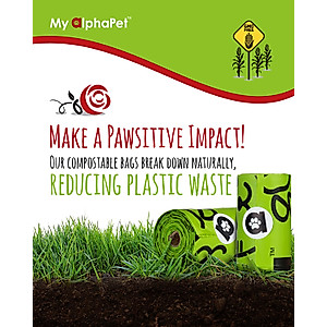 My AlphaPet Compostable Dog Poop Bags, Cornstarch Eco-Friendly, HOME COMPOST NF T 51-800, 240 Count, Large Size Bag 9x13 Inches, 16 Unscented Refill Rolls, Leak-proof, Plantbased, GM-Free Corn (Green)