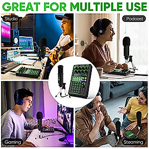 Pyle Portable Bluetooth Live Broadcast Sound Card Pro Audio Interface DJ mixer Condenser w/Microphone Set, for Streaming podcasts Studio, Recording PC, Gaming, Phone, w/FX, Ambient Sounds - PKSCRD308
