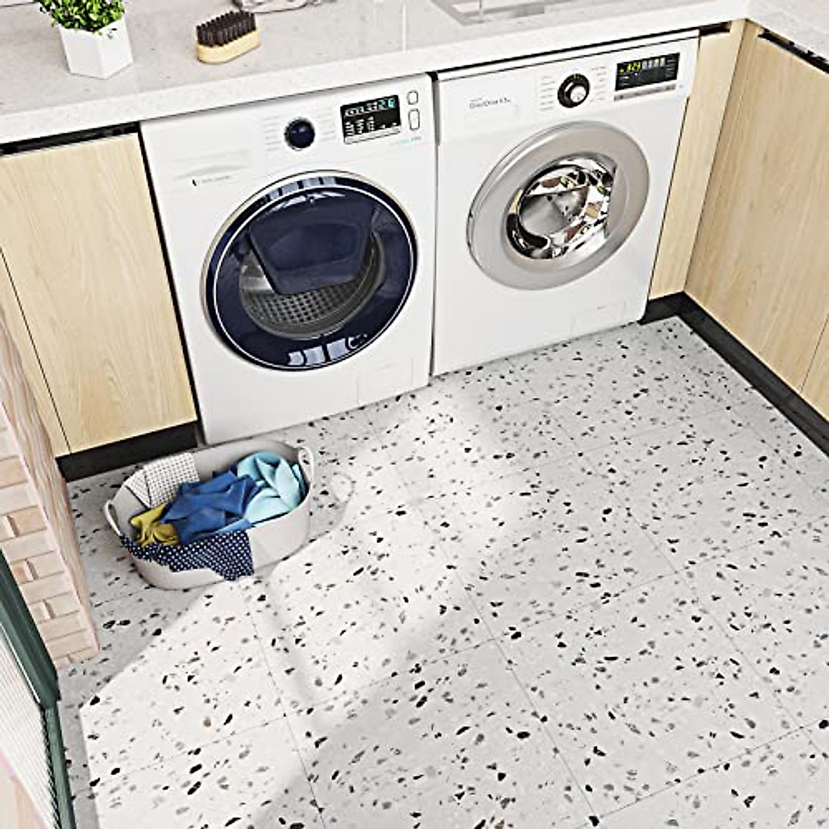 FunStick 30 Pack Peel and Stick Floor Tile Bathroom Flooring 12x12 In Thick Grey Floor Tiles Peel and Stick Waterproof Self Adhesive Terrazzo Vinyl Flooring Tiles for Kitchen Bedroom Laminate Flooring