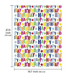 WRAPAHOLIC Birthday Wrapping Paper Sheet - 6 Sheets Colorful Happy Birthday Design Folded Flat for Birthday, Baby Shower, Party, Holiday - 19.7 Inch X 27.5 Inch Per Sheet