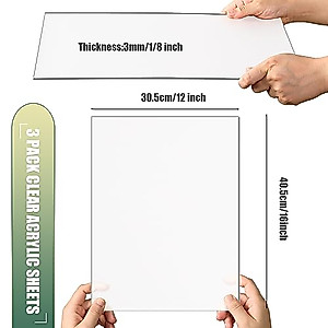 3 Pack Clear Acrylic Sheets Cast Plexiglass 12x16x1/8 Inch-3 mm Clear Plexiglass Plastic Sheet Transparent Acrylic PET Boards Panel Glass Replacement for Craft, Photo Frame, DIY Display Projects, Sign