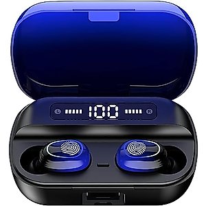 Kinganda Bluetooth Headphones True Wireless Earbuds Touch Control with LED Charging Case, IPX7 Waterproof, HiFi Stereo in Ear Earphones, Deep Bass Sports Ear Buds with Built-in Mic Blue