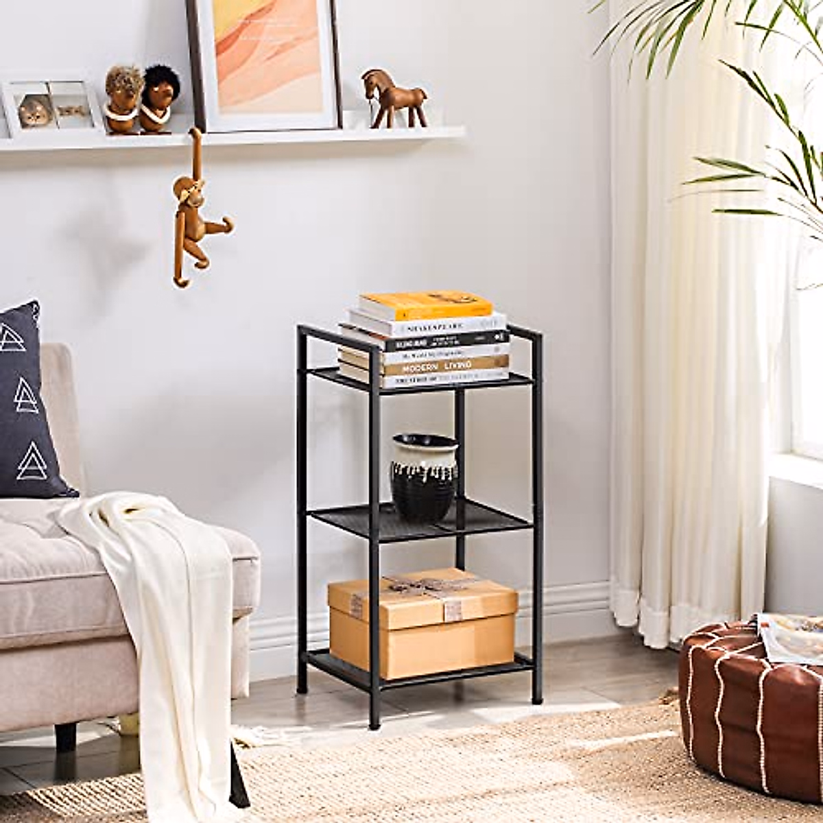 SONGMICS 3-Tier Storage Rack, Bathroom Shelf, Extendable Plant Stand with Adjustable Shelf, for Bathroom, Living Room, Balcony, Kitchen, Black UBSC33BK