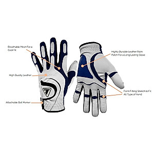 Tracer Golf Men's Golf Glove, 3-Pack - Cool fit, Comfort Stretch, Highly Durable Glove (XL-XXL (Plus), White/Black)