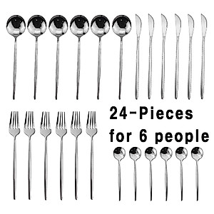 Silver 24 Silverware set for 6 people, gift sets with Premium box and Gift Letter, Stainless Steel Cutlery set, Housewarming Gift, flatware set with Knife/Fork/Spoon/Teaspoon