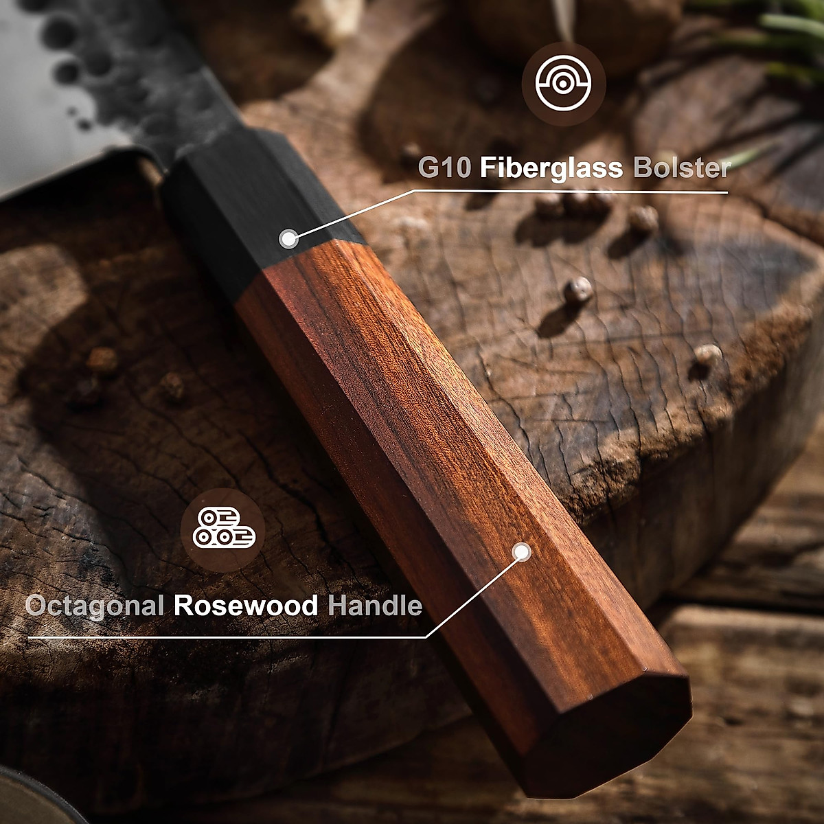 Sunnecko Japanese Chef Knife 8 Inch Chef Knife Wood Handle, Chefs Knife High Carbon Steel, 3-Layered 9CR18MOV