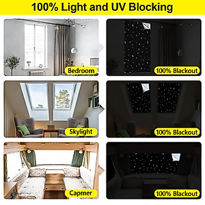 FADOTY 100% Blackout Blinds 79" x 57" Blackout Window Cover Travel Blackout Curtains for Bedroom Dorm Room Windows Temporary Blackout Shades for Night Shift Worker Black & Star