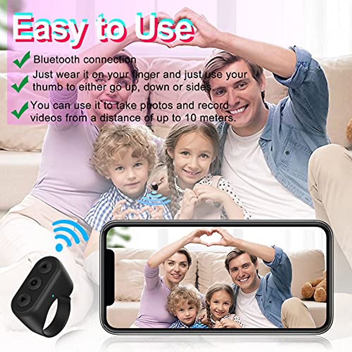 Upgrade TIK Tok Bluetooth Remote Control Page Turner - TUZTUALA 3 in 1 Function Video Scrolling Ring and Camera Shutter Remote and Phone Holder - Compatible with iPhone iPad Android Cell Phone