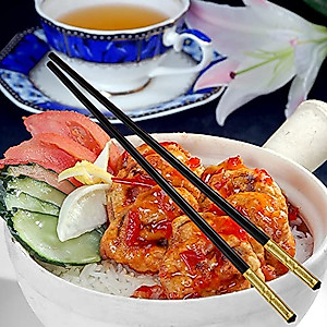 Chopsticks Reusable Dishwasher Safe, 9.6 inch/24.3cm Matte Non-Slip Japanese Chinese Chop Sticks, Fiberglass, Black&Gold-5 Pairs