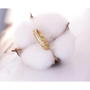 MYNENEY 14K Gold/Silver Plated Wedding Band Cubic Zirconia Eternity Stackable Engagement Ring For Women (4MM- 9 Diamonds-Gold, 8)