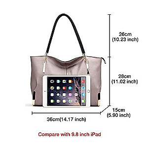 FOXER Large Leather Tote Handbags for Women, Split Cowhide Zipper Closure Ladies Top-handle Bags Womens Large Shoulder Purses and Handbags Women's Fashion Pocketbooks with Woven Handle(Rose Gold)