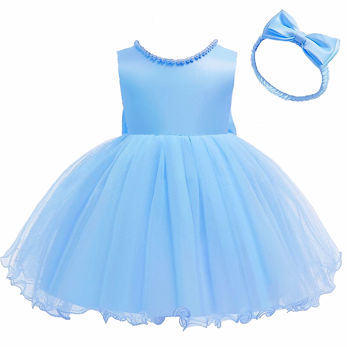 WZSYGDTC Infant Girls Bowknot Dresses Little Baby Girl Toddler Backless Ball Gown Dress(Light Blue,90)