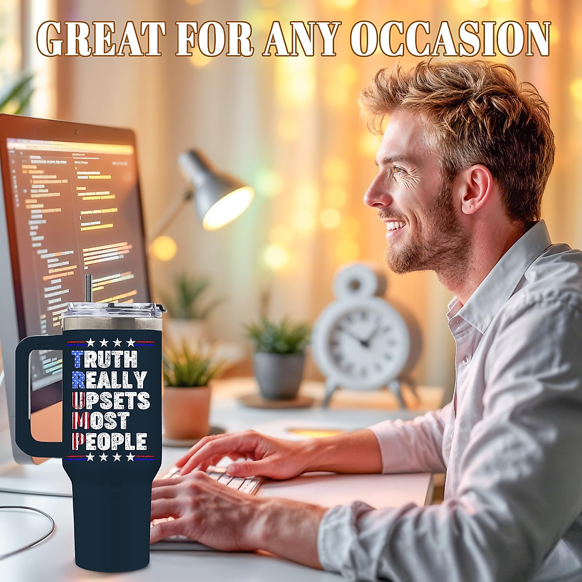 DUUV 40 Oz Tumbler, Truth Really Upsets Most People Quote, Stainless Steel Insulated Mug with American Flag, Gift for Patriotic Americans