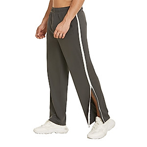 Deyeek Mens Tear Away Basketball Pants 2 Side Zippers Snap Off Full Open Down Sweatpants Leg Post Surgery Pant with Pockets Grey