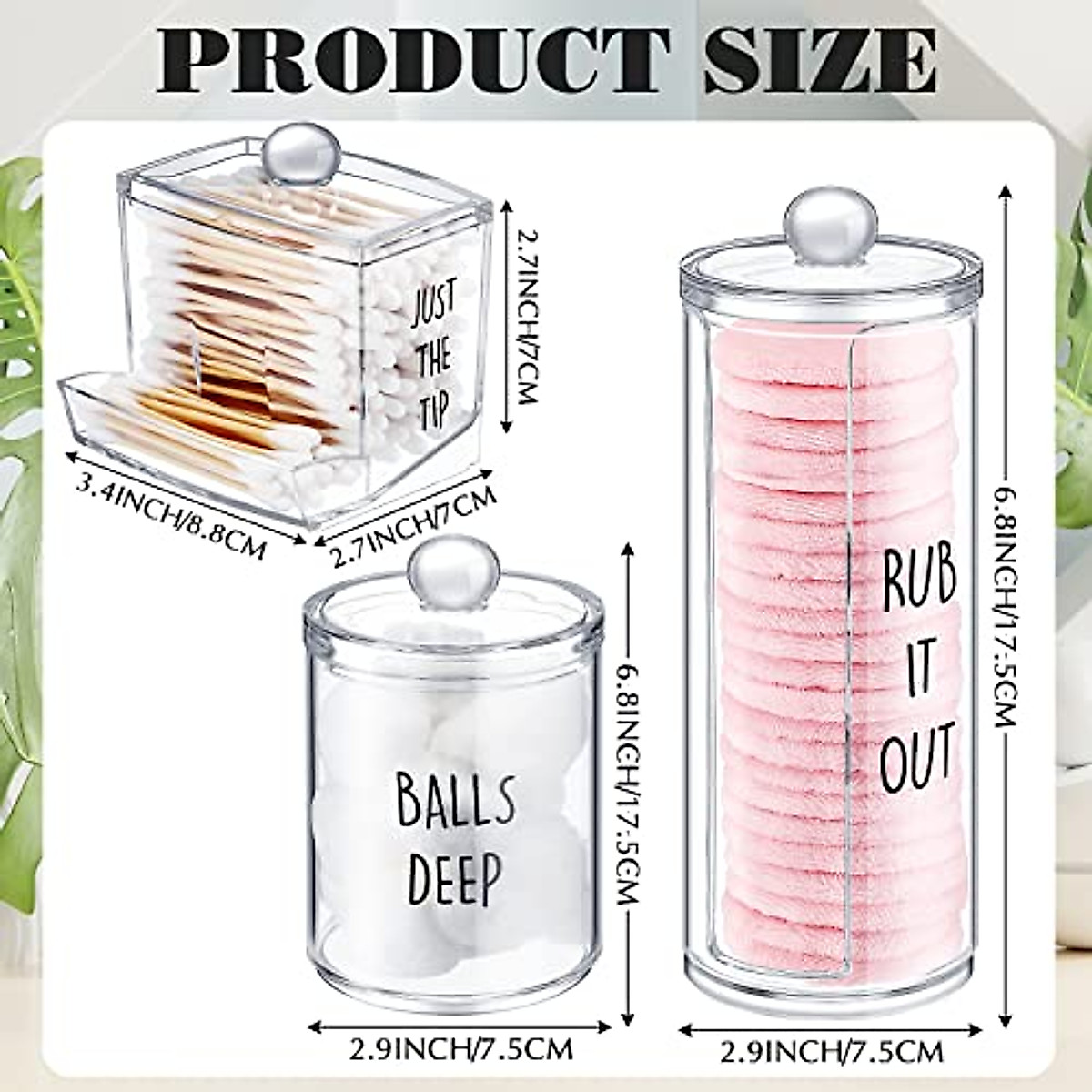 Gerrii 3 Pack Cotton Swab Dispenser, 10oz Cotton Ball Holder Canister Storage Container Bathroom Apothecary Jars with Lids for Rounds Cotton Ball Pad, Makeup Sponges, Hair Accessories