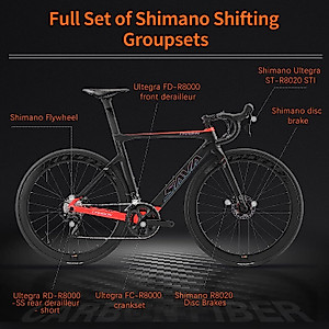 SAVADECK Carbon Fiber Road Bike, Complete Carbon Racing Road Bike 22 Speed with ULTEGRA R8000 Group Set and R8020 Hydraulic Disc Brake and Thru Axle System