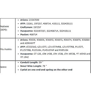HAKATOP Deck Engagement Clutch Cable 435111 532435111 for Craftsman Sears POULAN Husqvarna 532435111 532408714 532197257 AYP 435111 408714 197257