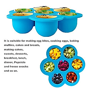 CHuangQi 2pcs Silicone Egg Bites Molds for 5, 6, 8 qt Instant Cooker, Pressure Cooker, Food Storage Container with Lid & Freezer Tray (6.3x5.7x1.4in)