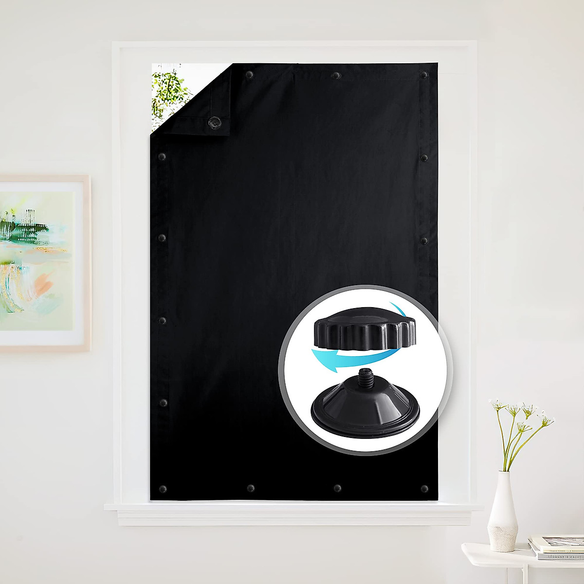 StangH Blackout Blind Shades for Curtain Liners - Temporary Travel Portable Adjustable Light Blocking Curtains for Car/Bay/Roof Window/Sliding Door/Nursery, Black, W51 x L78, 1 Panel