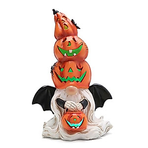 Hodao Mystical Stacked Pumpkin Gnomes Collectibles - Orange Halloween Decor for Home Fall Indoor