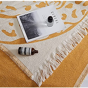 Downhome Cozy Soft Lightweight Throw Blanket for Couch, Cotton Chenille Blend Decorative Woven Knit Boho Throw Blanket,Yellow Leopard Pattern with Tassels