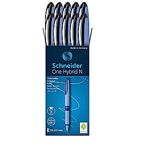 Schneider One Hybrid N Rollerball Pen, 0.3 mm Hybrid Needle Tip, Light Blue Barrel, Black Ink, Box of 10 Pens (183401)