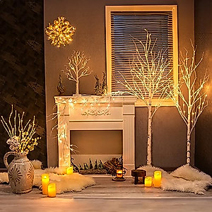Vanthylit 3PK 30'' Lighted Birch Twig Branches with 60 LED Warm White Bulbs Waterproof Adapter in for Outdoor and Indoor Decor