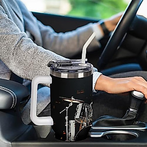 QWJKM Drummer Tumbler with Handle Large Insulated Car Cup 40 OZ Stainless Steel Travel Mug Leak Proof Water Bottle with Lid And Straw for Car Home Office Gifts