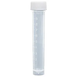 Globe Scientific 6102S Polypropylene Molded Graduations Conical Bottom Self Standing Transport Tubes with Attached White Polyethylene Screw Cap, Sterile, 10ml Capacity, Pack of 500