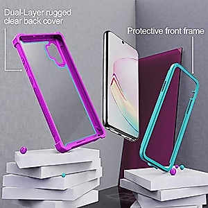 KSELF Case for Samsung Galaxy Note 10 Plus Case With Screen Protector, Full Body Protective Hybrid Dual layer Shockproof Acrylic Back Case Cover for Galaxy Note 10 Plus 5G 6.8 inch (Purple Light Blue)