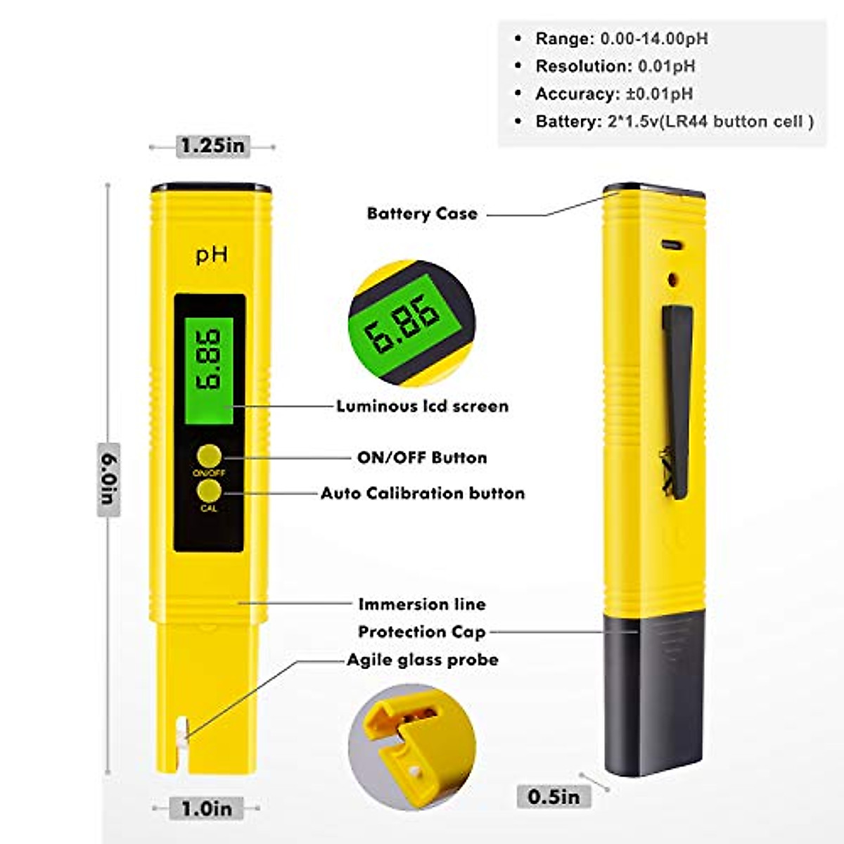 Ph Pen, PH Meter 0.01 Water Quality Tester with 0-14 PH Measurement Range for Household Drinking, Pool and Aquarium Water